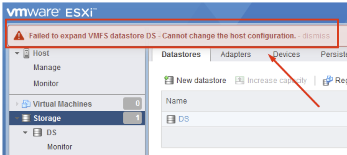 Issue – “Cannot change the host configuration” error – VMC