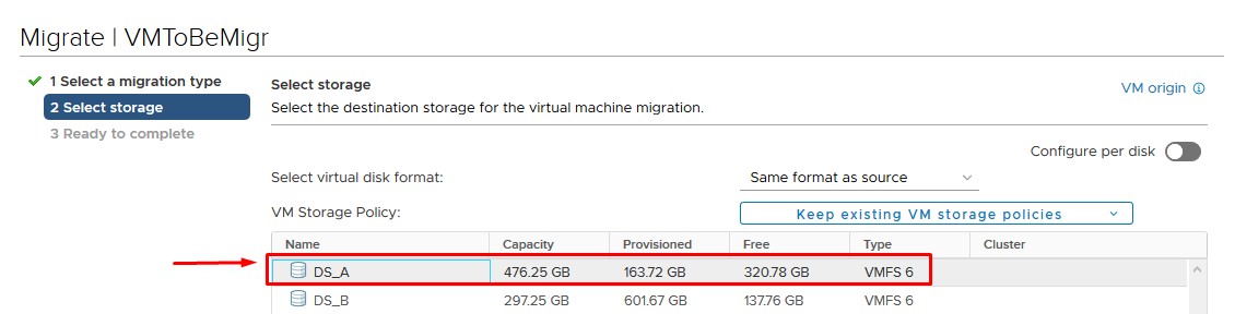 vSphere Storage vMotion – VMC